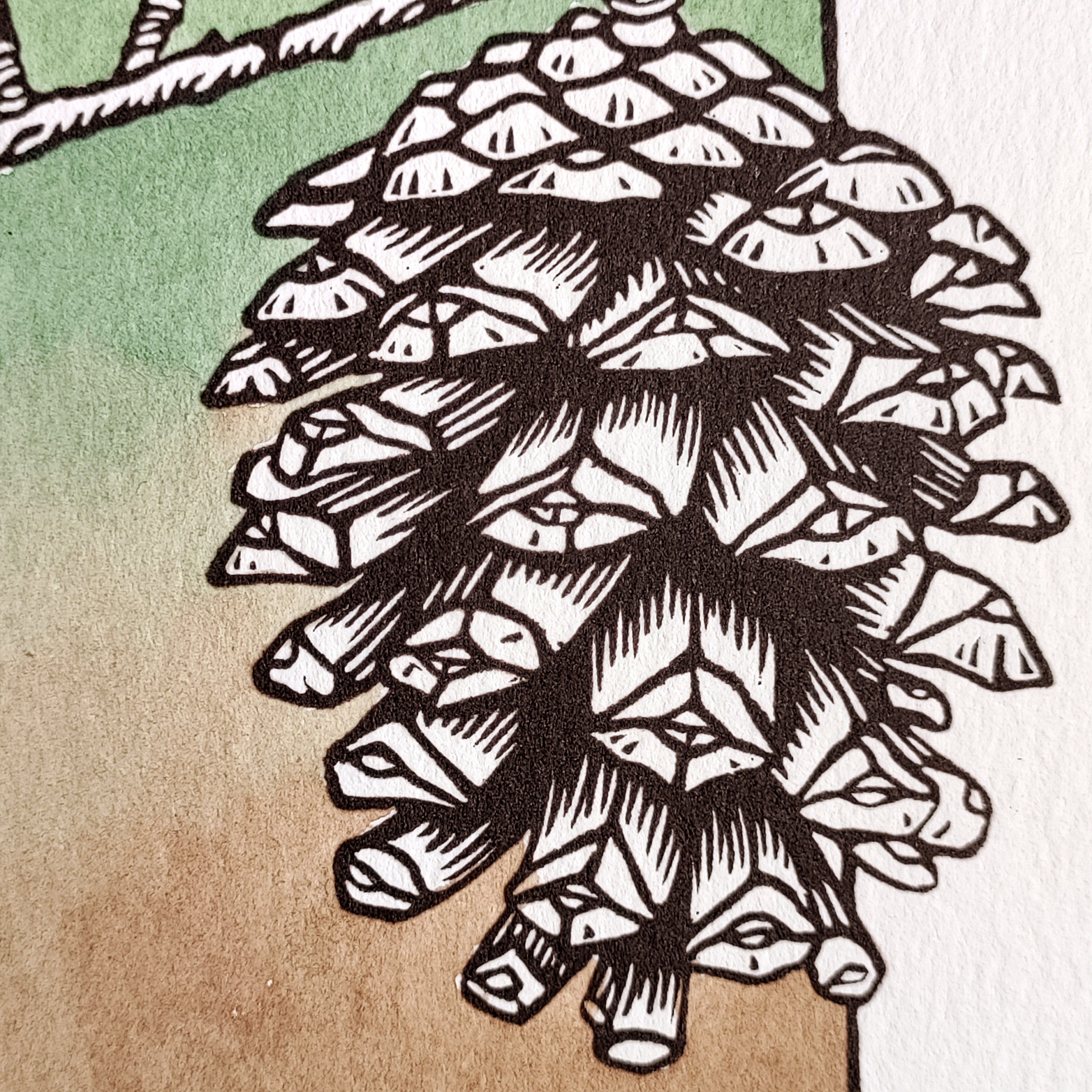 Linocut of Pine Hand Stamped, Original Linocut Limited to 100 Copies ...