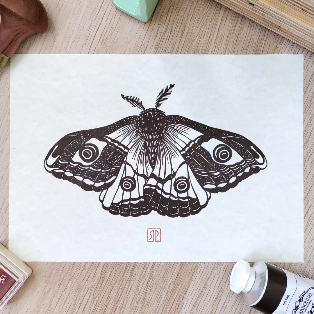 Linocut | Moth Print | Insect Print | Lino Print - Etsy