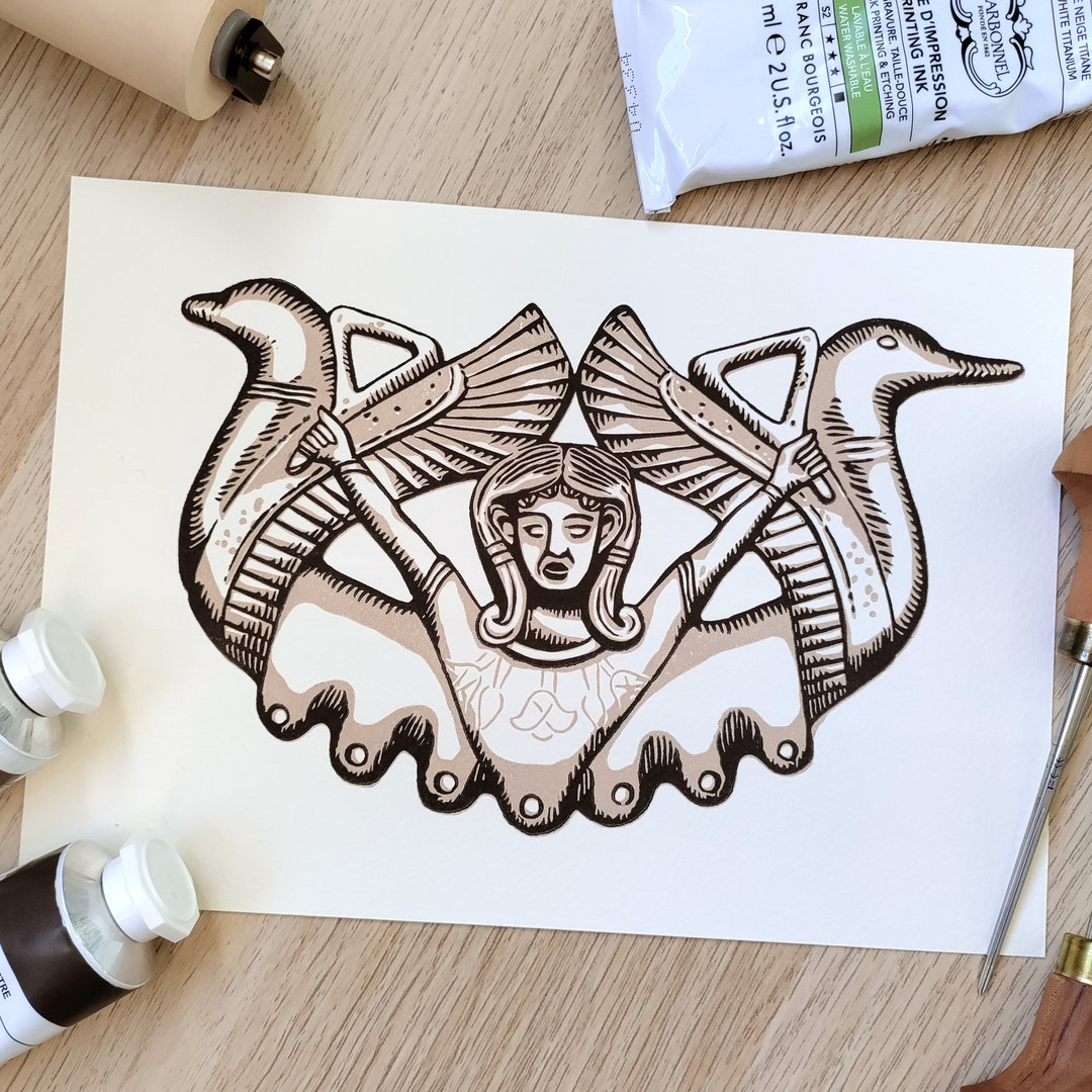 Linocut Astarte Ishtar Ancient Art Print Bronze Carriazo - Etsy