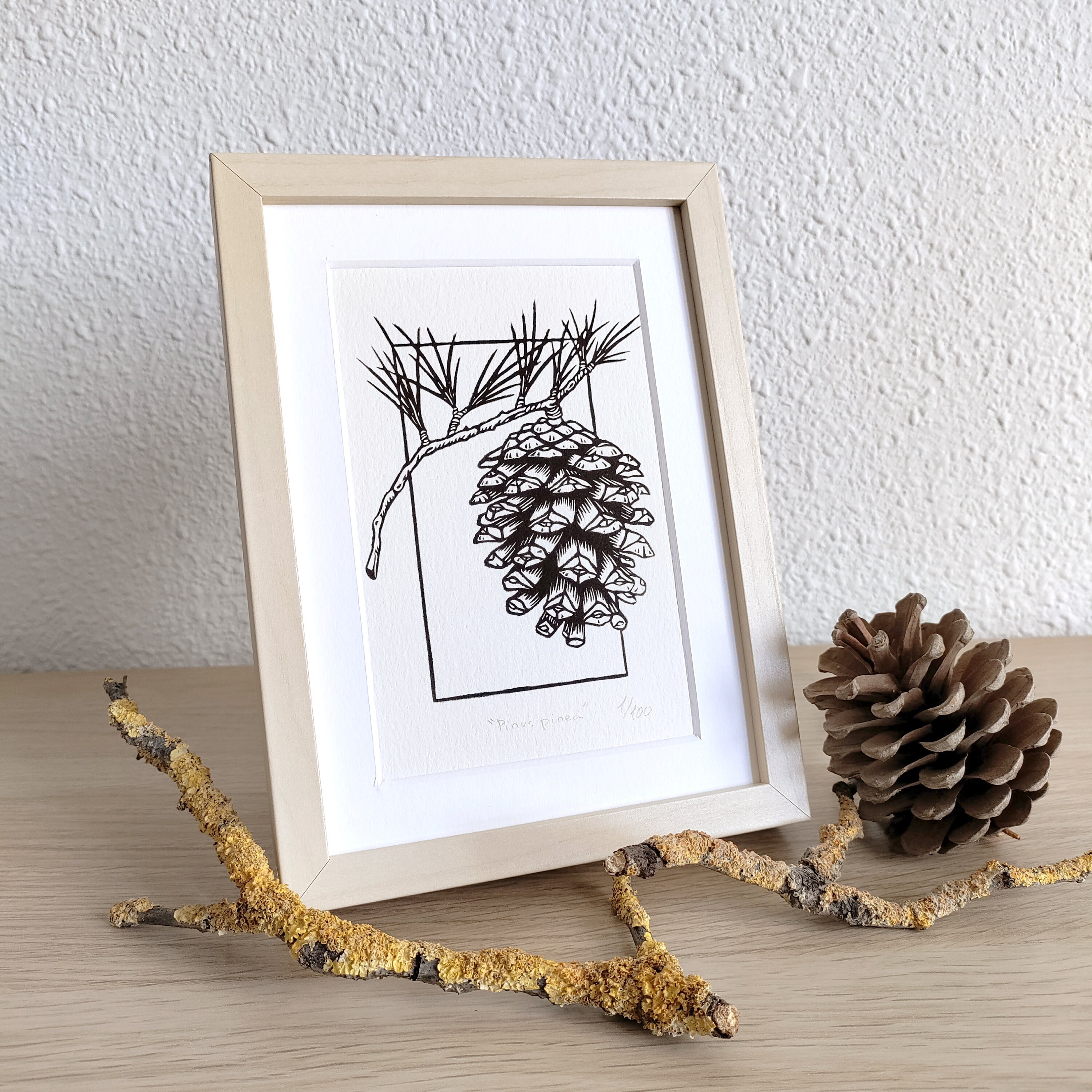Linocut of Pine Hand Stamped, Original Linocut Limited to 100 Copies ...