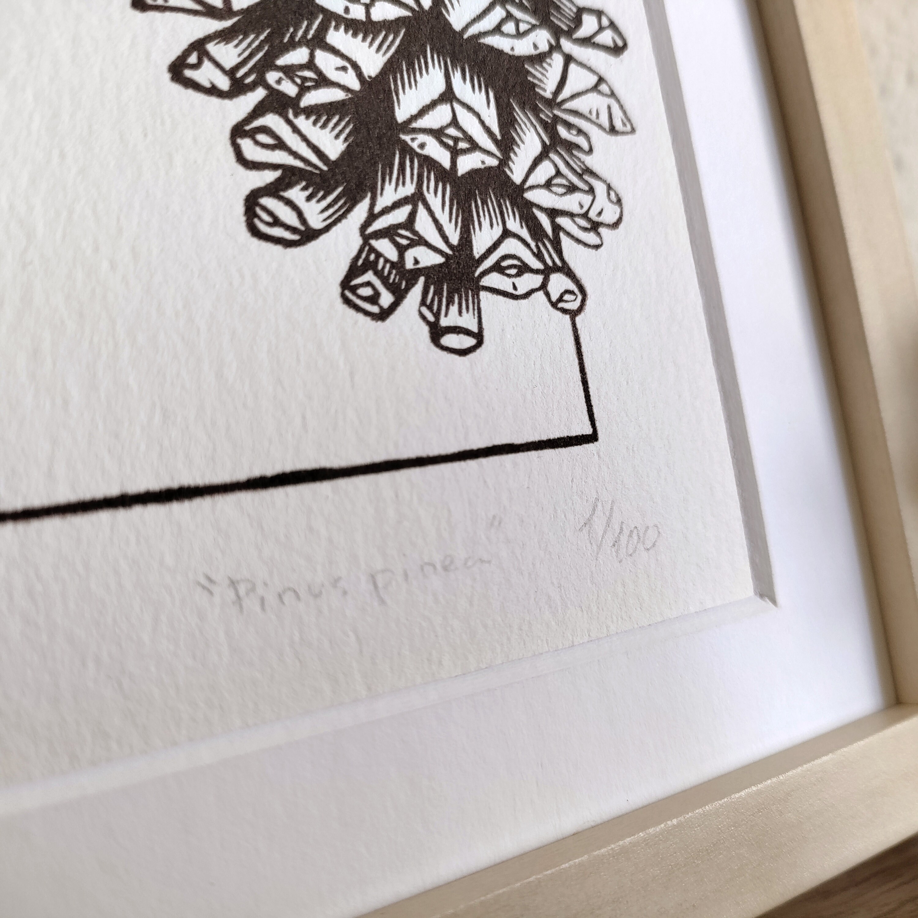 Linocut of Pine Hand Stamped, Original Linocut Limited to 100 Copies ...