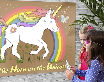 INSTANT DOWNLOAD Pin the Horn on the Unicorn Unicorn Party Game Rainbow ...