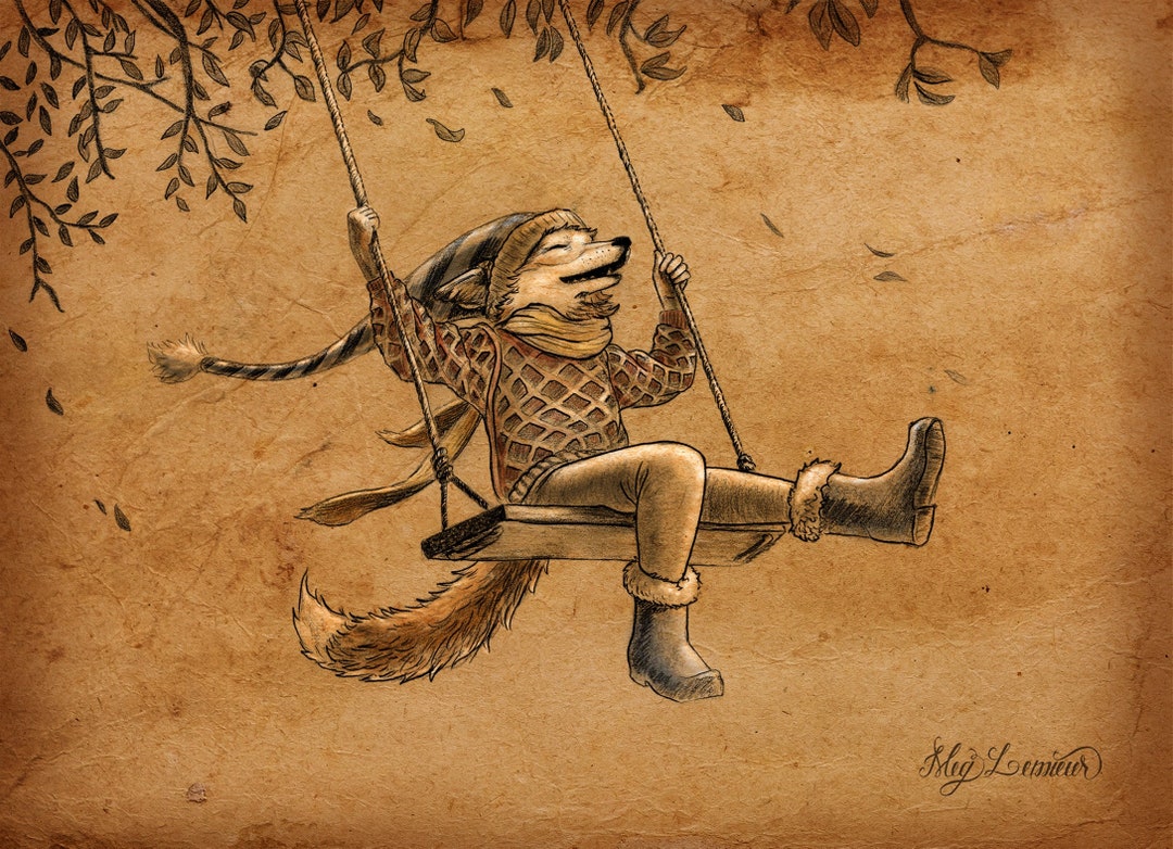 Fox on Swing 5"x7" Art Print - Etsy