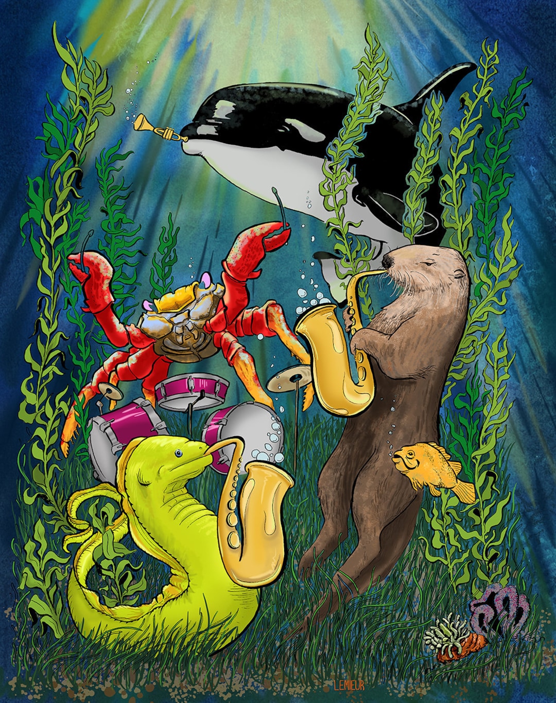 Ocean Animals Playing Music 11"x14" Print - Etsy