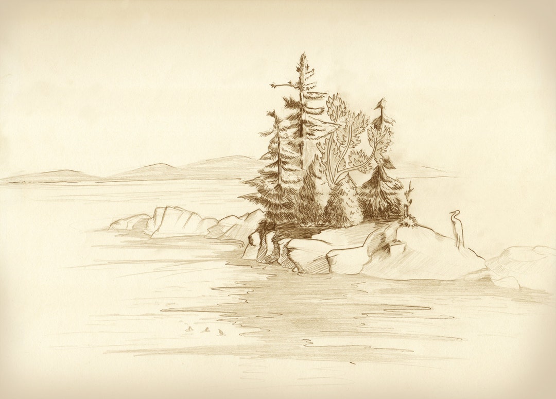 Little Island Drawing 5"x7" Art Print - Etsy