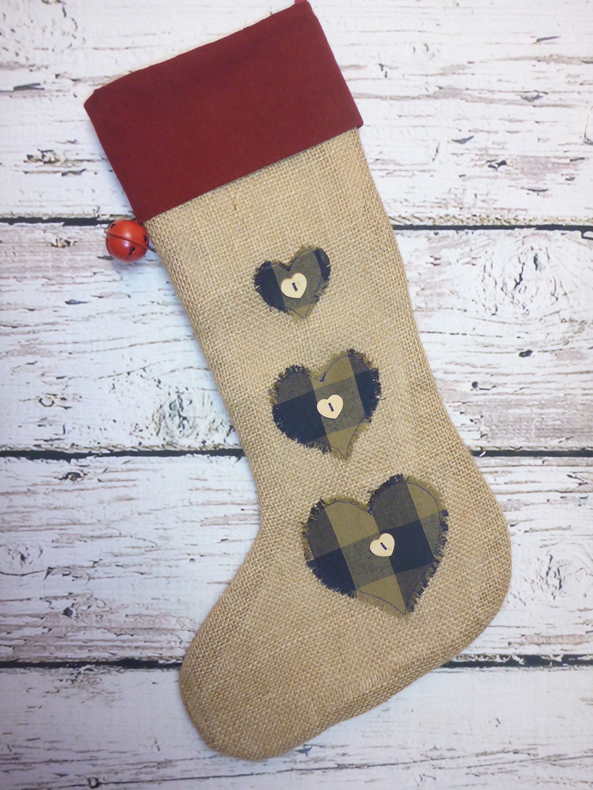 Rustic Burlap/homespun Christmas Stockings. Fully Lined, With Appliqué ...