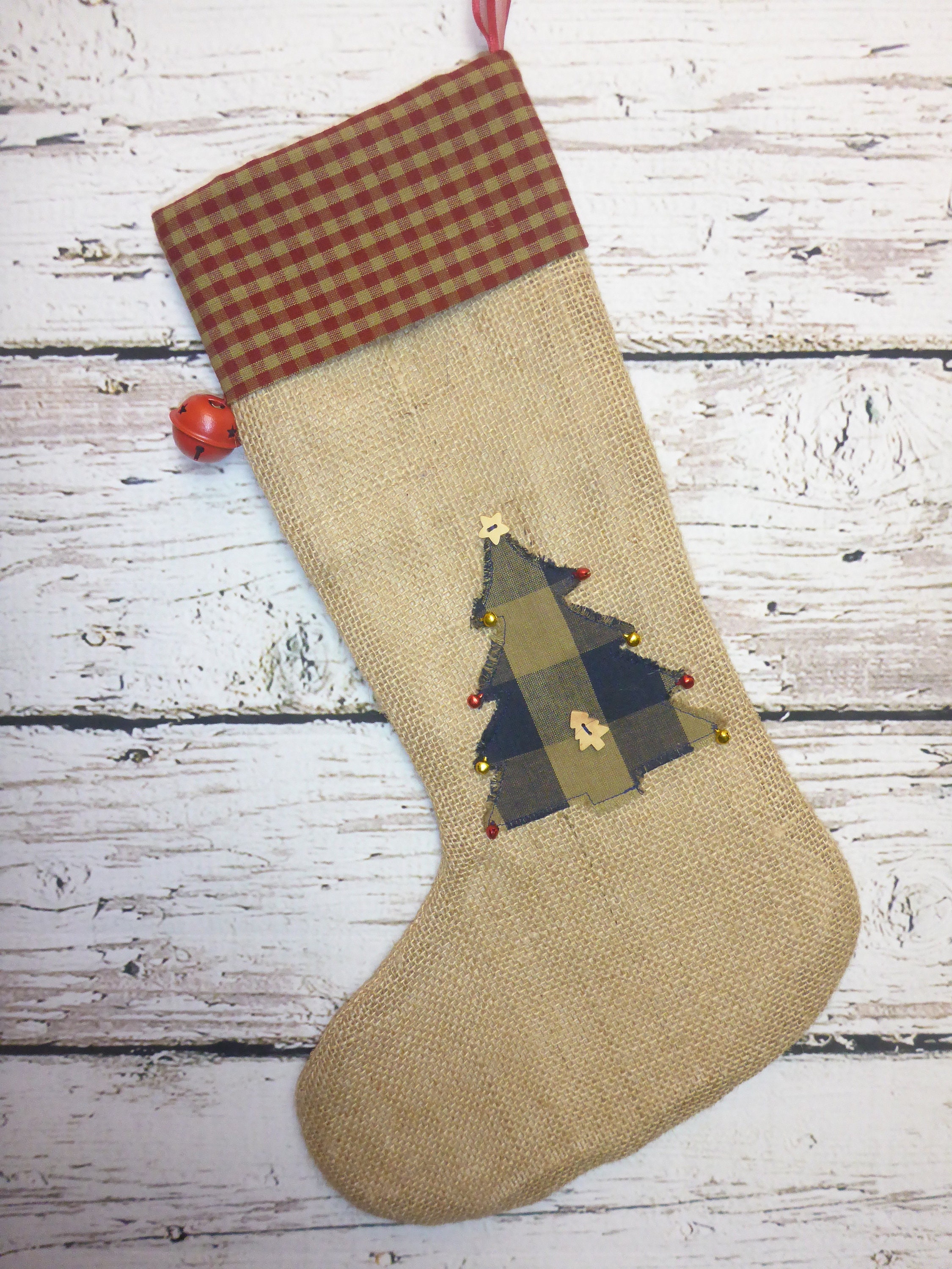 Rustic Burlap/homespun Christmas Stockings. Fully Lined, With Appliqué ...