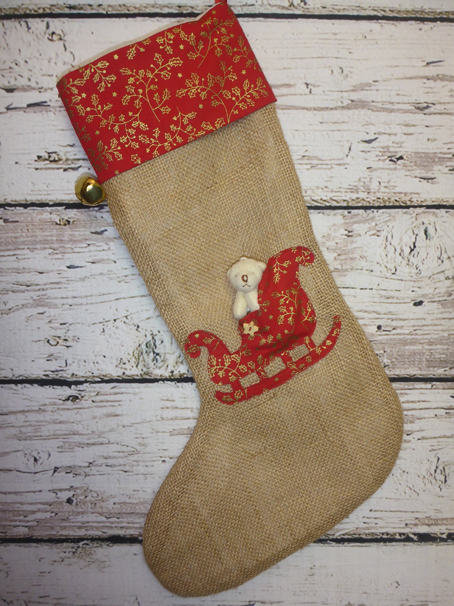 Rustic Burlap/homespun Christmas Stockings. Fully Lined, With Appliqué ...