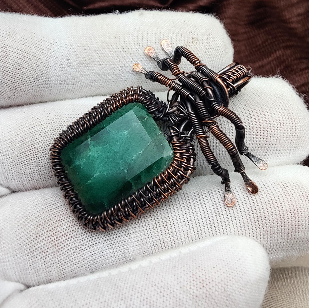 Natural Emerald Spider Pendant : Copper Wire Wrapped Boho Necklace - Etsy