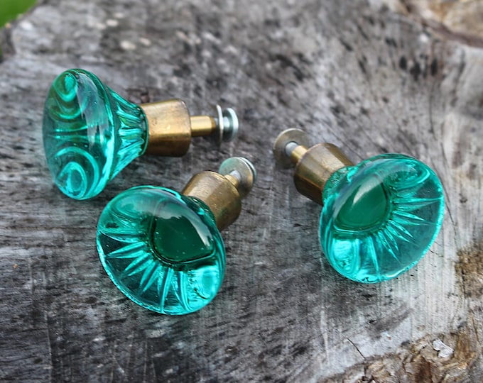 3 Glass and Brass Cabinet Knobs. Furniture Knobs From the 1960's. Lindshammar Sweden. 3 Piece ...