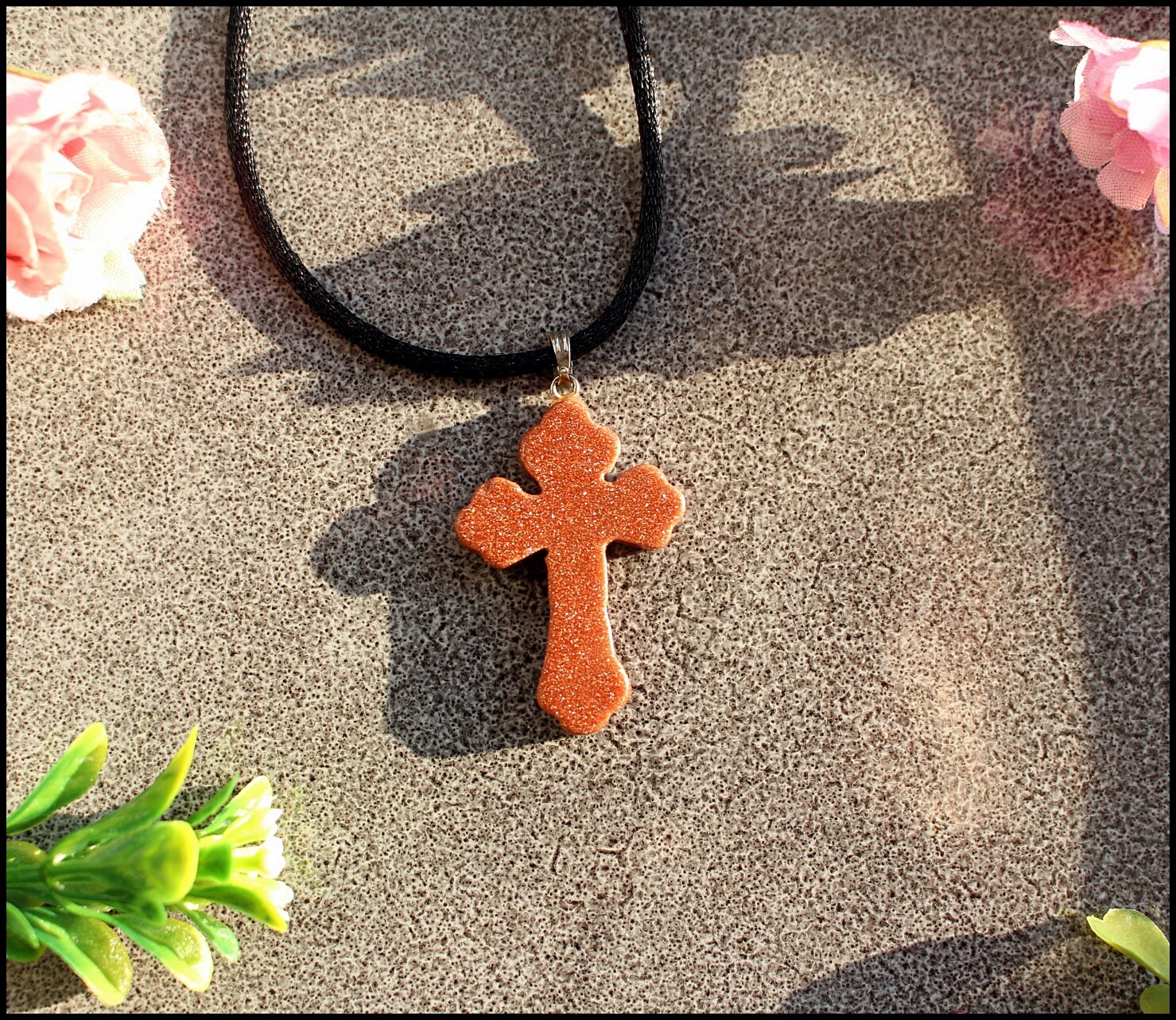 GOLDSTONE Healing Crystal Cross Pendant,healing Crystal,cross Necklace ...