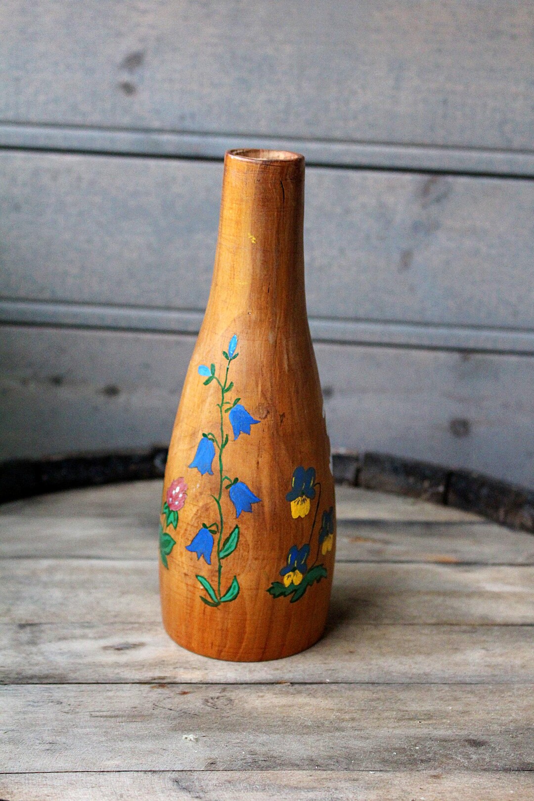 Vintage Carved Wood Vase: Floral Pattern, Handmade Rustic Decor - Etsy