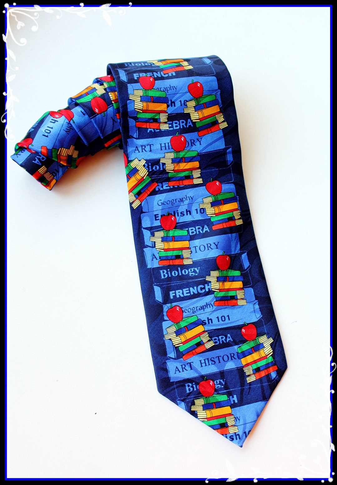 Men's Necktie,library Bow Tie for Men - Necktie With Books and Apples ...
