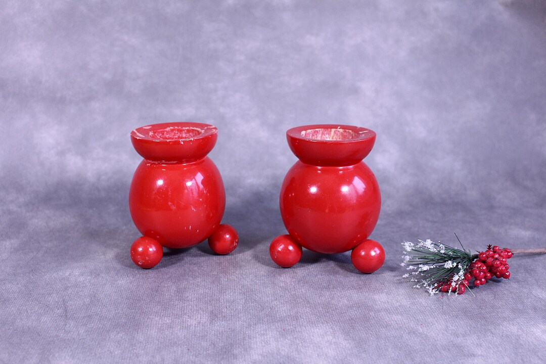 Vintage Red Wooden Candle Holders,swedish Natural Handmade Farmhouse ...