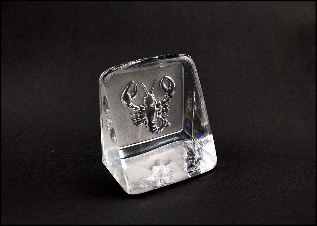 Swedish Crystal Cancer Zodiac Paperweight: Hand-etched Nybro Art Glass ...