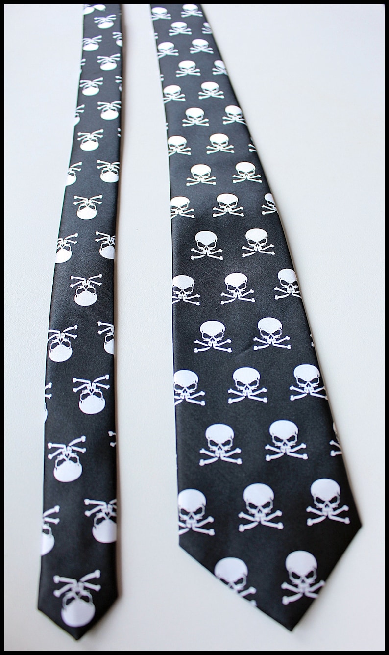 Skull Tie: Men's Black Necktie, Biker Design - Etsy
