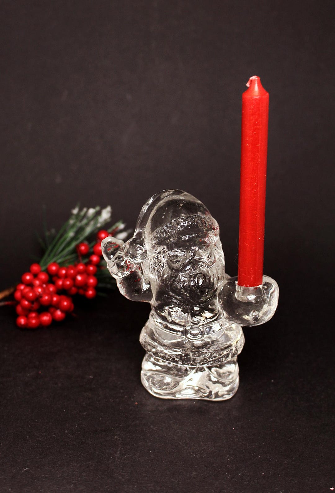 Glass Waving Santa With Small Candlestick Holder,santa Candlestick ...