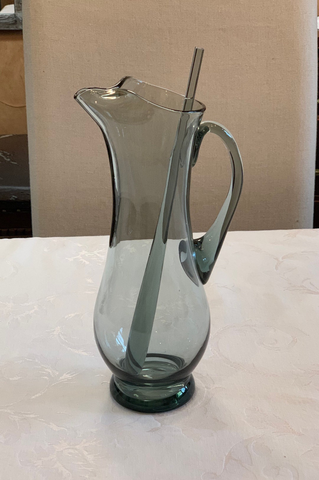 MCM Tall Smoky Glass Martini Pitcher With Glass Swizzle Stirrer - Etsy