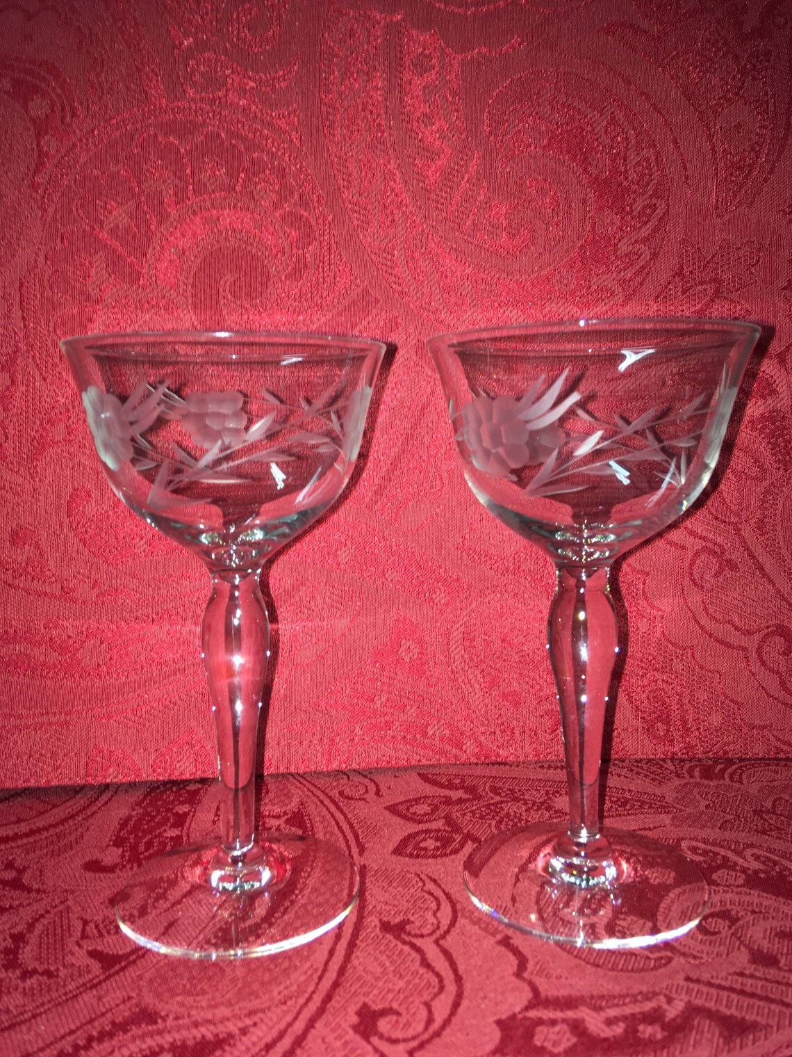 Vintage Etched Crystal Sherry/cordial Glasses, Set of 6, Free US ...