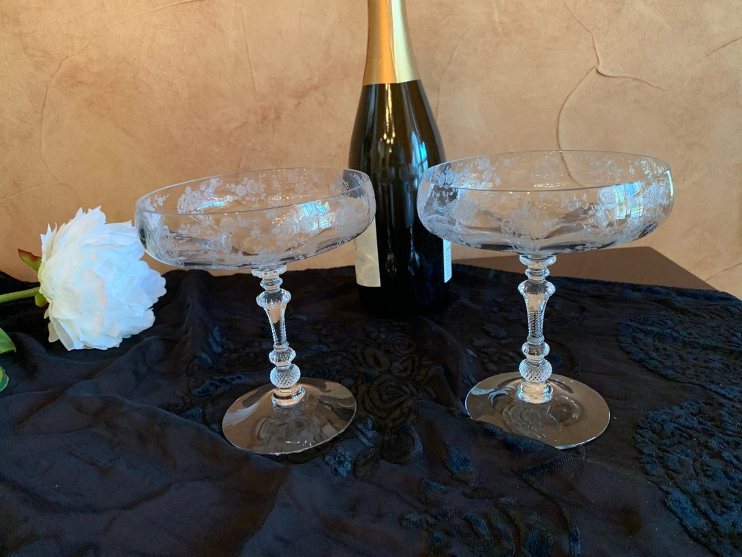 Two Cambridge Crystal Champagne Coupes in Rosepoint Clear Pattern, - Etsy