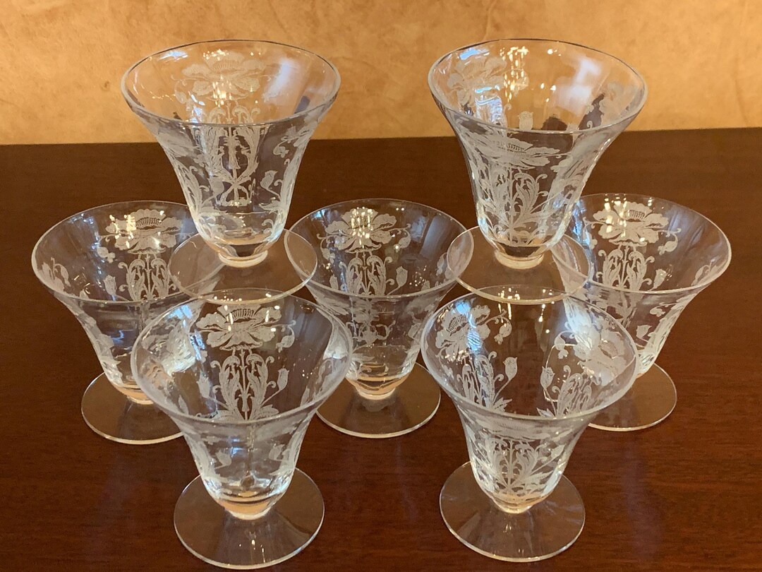Antique Tiffin Depression Glass Set of 7 Footed Sherbets in Flanders ...