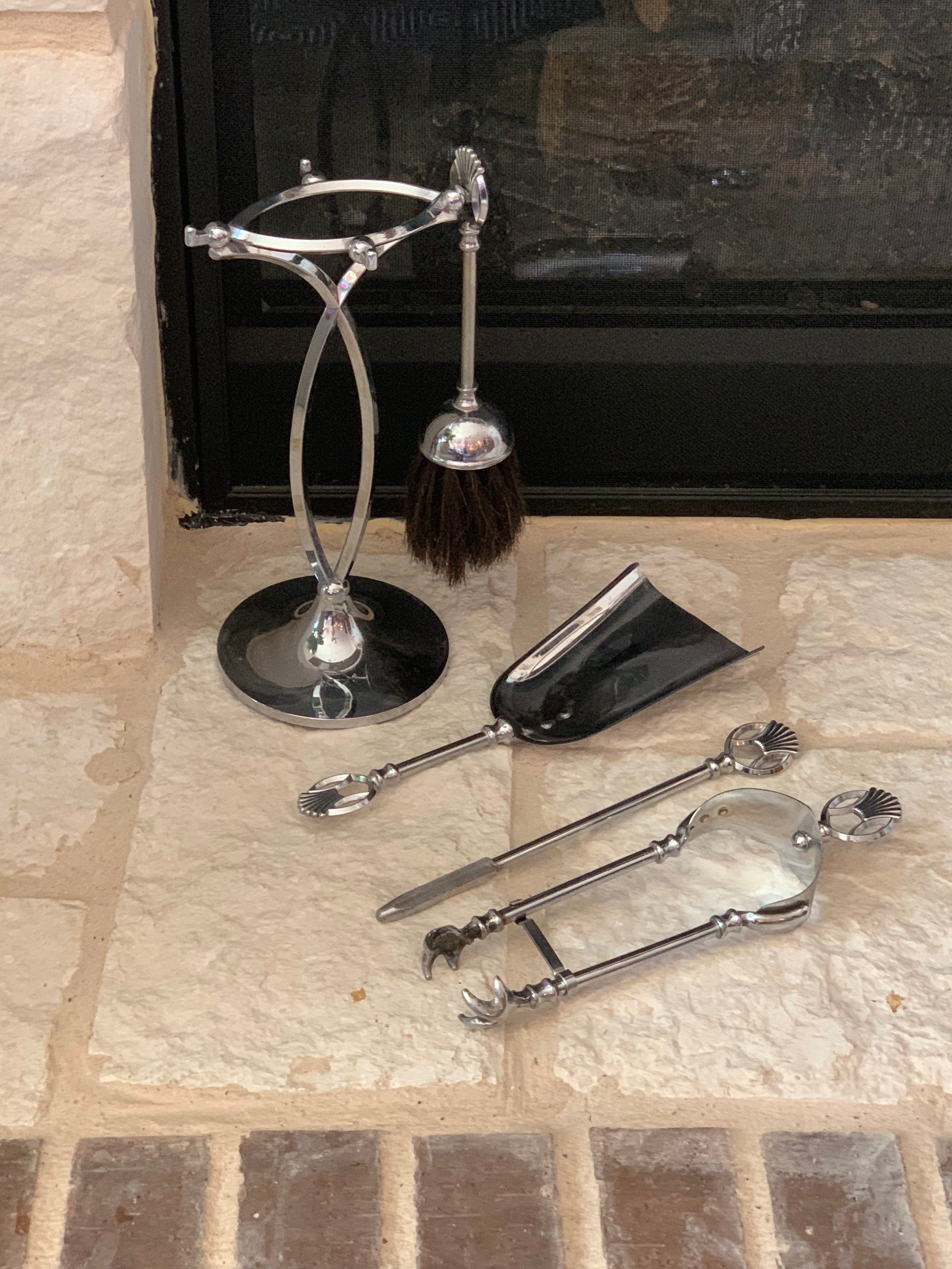 Art Deco Chrome Petite Fireplace Tool Set With Stand, Made in England ...