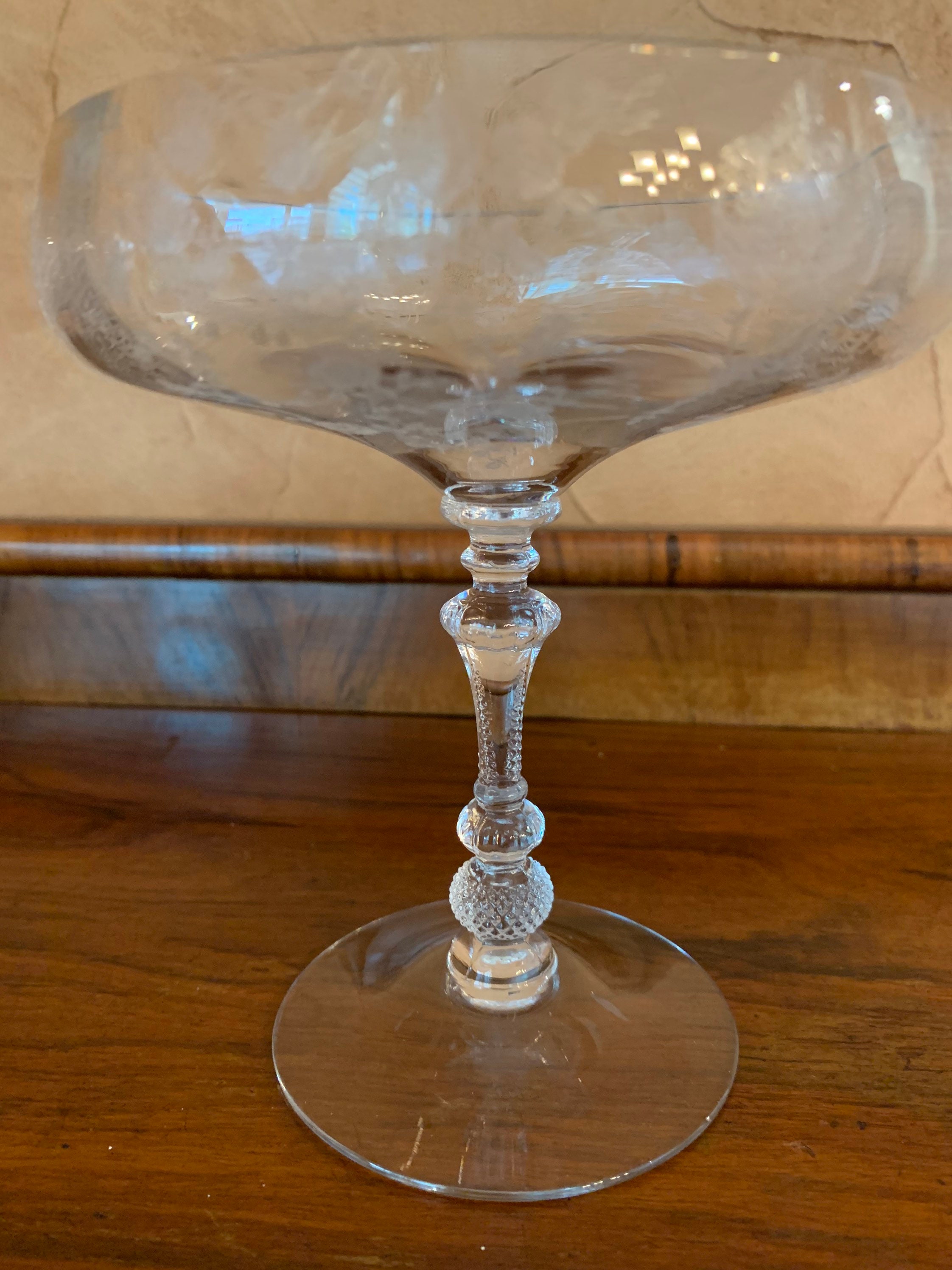 Two Cambridge Crystal Champagne Coupes in Rosepoint Clear Pattern, - Etsy