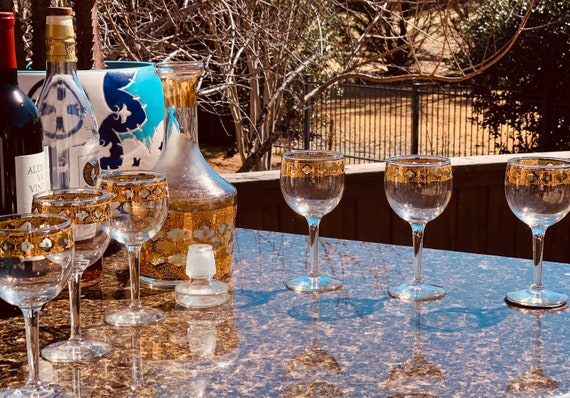 MCM Culver Valencia Decanter With Stopper and 6 Wine Glasses - Etsy