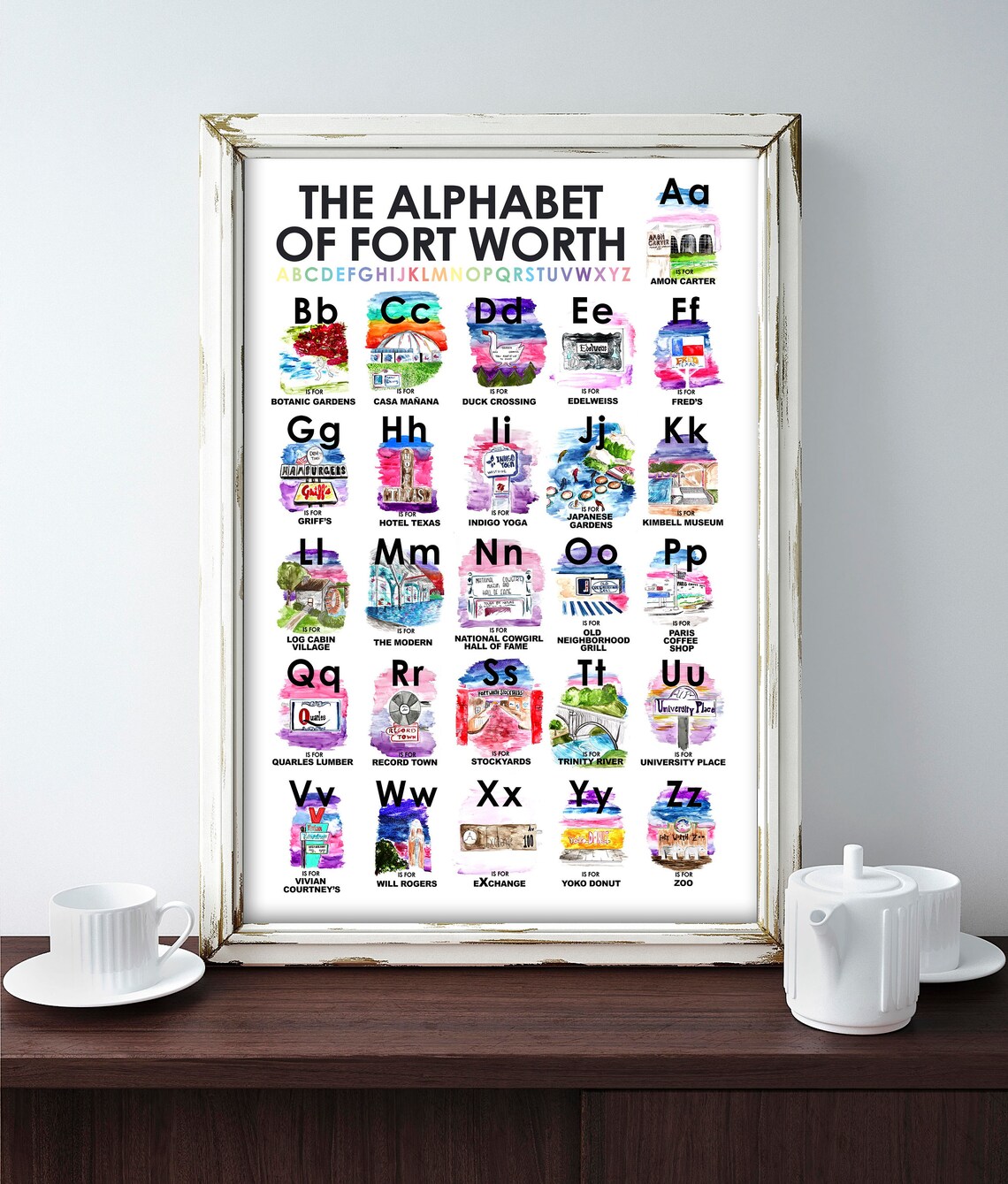 Fort Worth Alphabet Watercolor Fort Worth Gifts Texas - Etsy