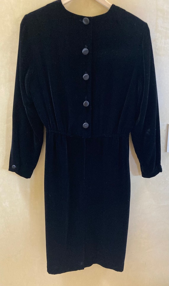 1980s Talbots Black Velvet Button Back Dress - Gem
