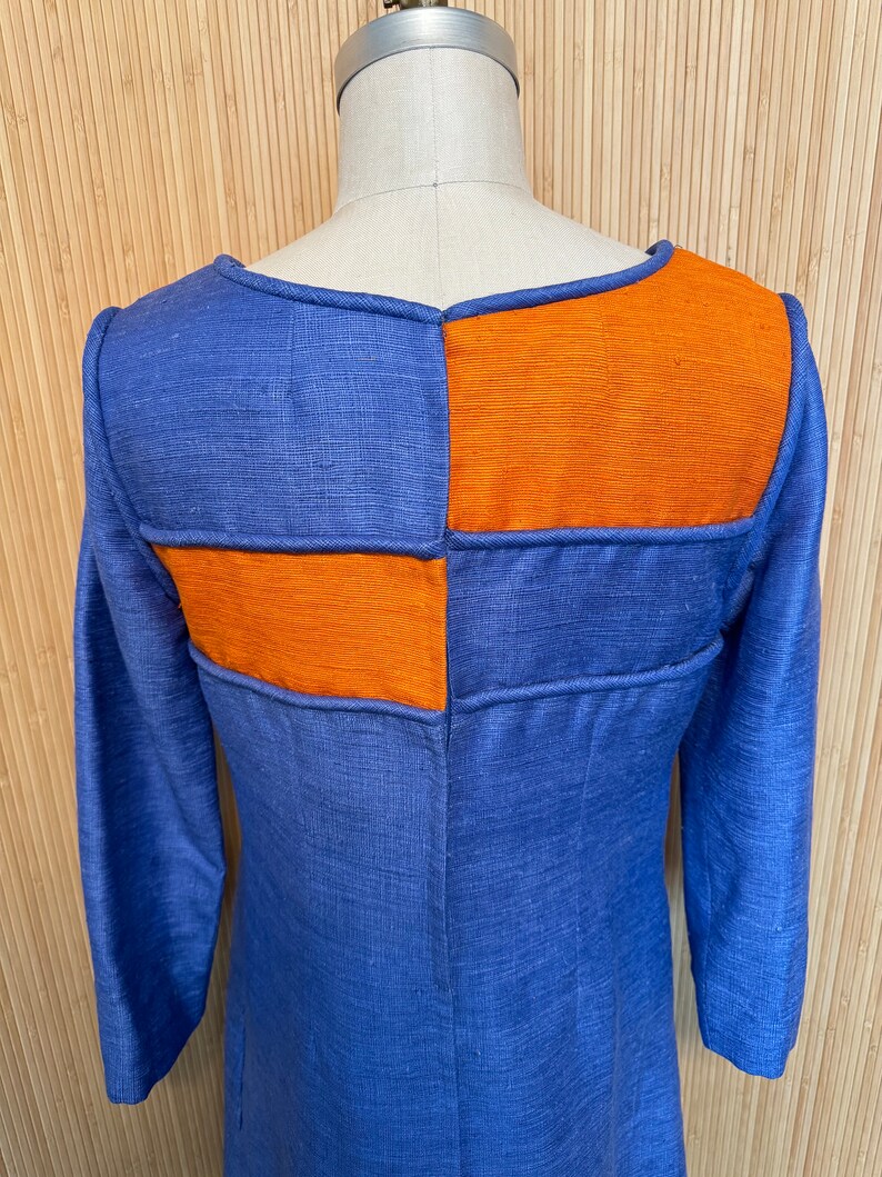 1960s Tina Leser Original Cornflower Blue and Orange Colorblock Dress ...