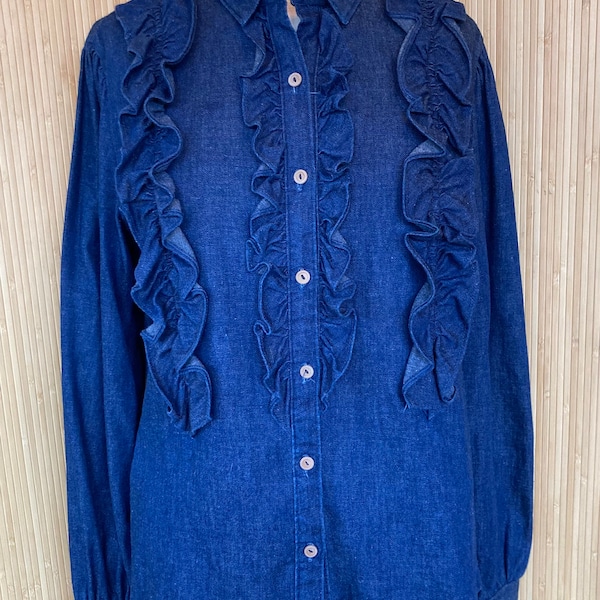 Ruffle Denim Shirt - Etsy