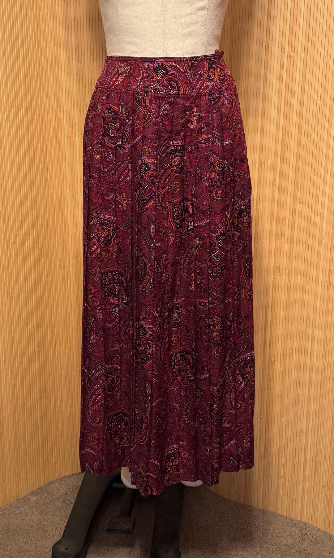90s Susan Bristol Pleated Paisley Midi Skirt - Etsy
