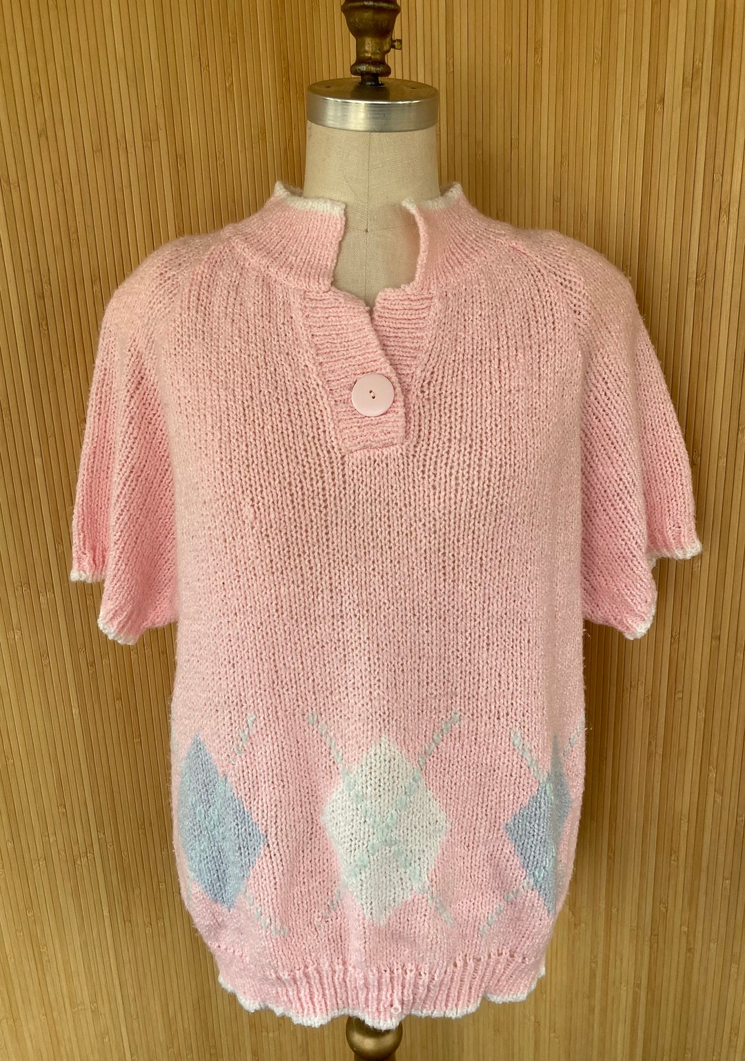 1980s Lauren Brooke Pink Argyle Sweater - Etsy