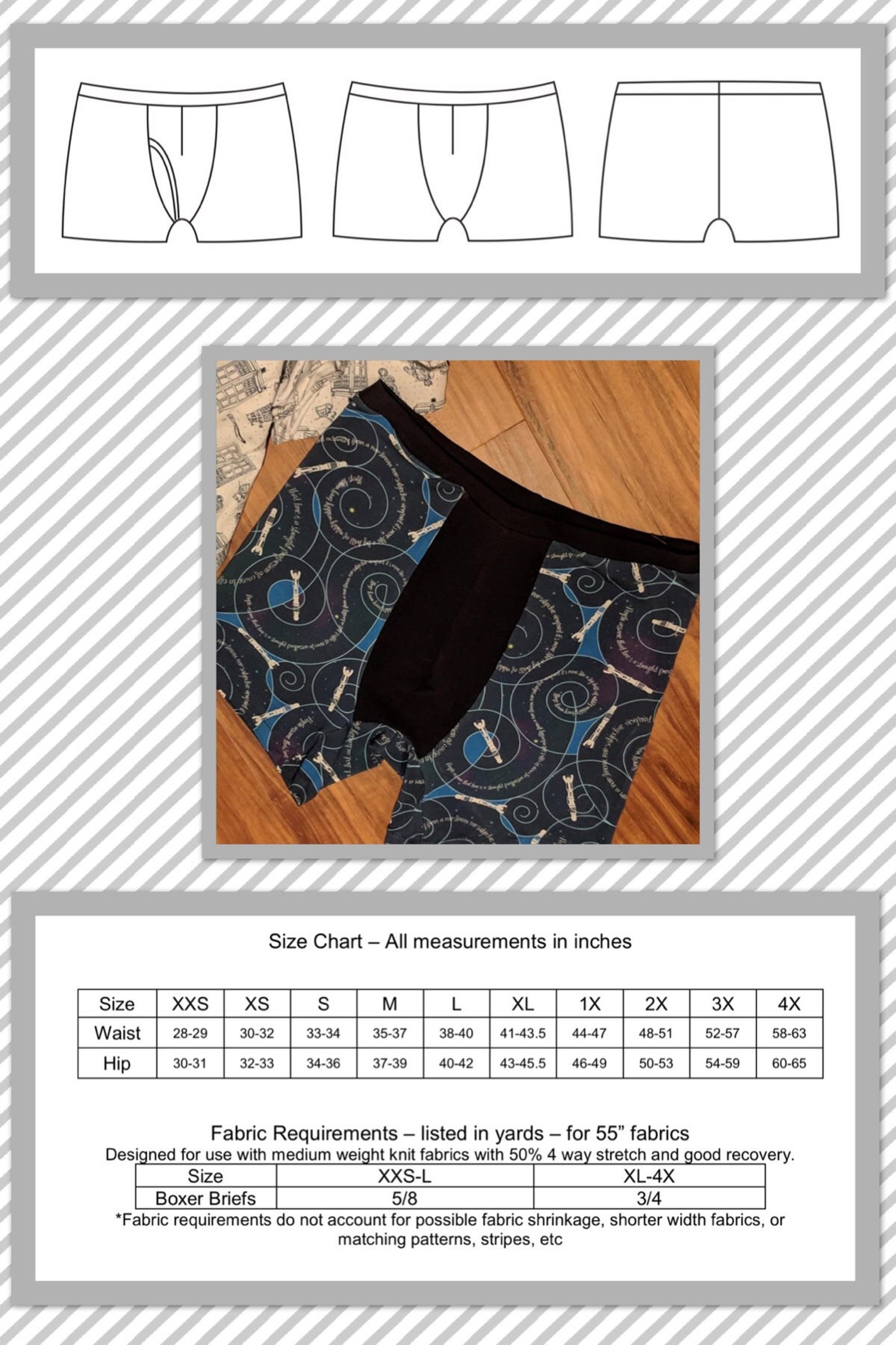 Men's Boxer Briefs PDF Sewing Pattern, Underwear Pattern, Functional ...