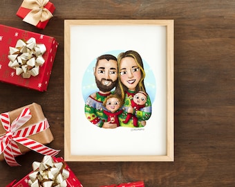 Christmas Cards, Custom Cartoon Family Portrait Gift, Holiday Cards ...