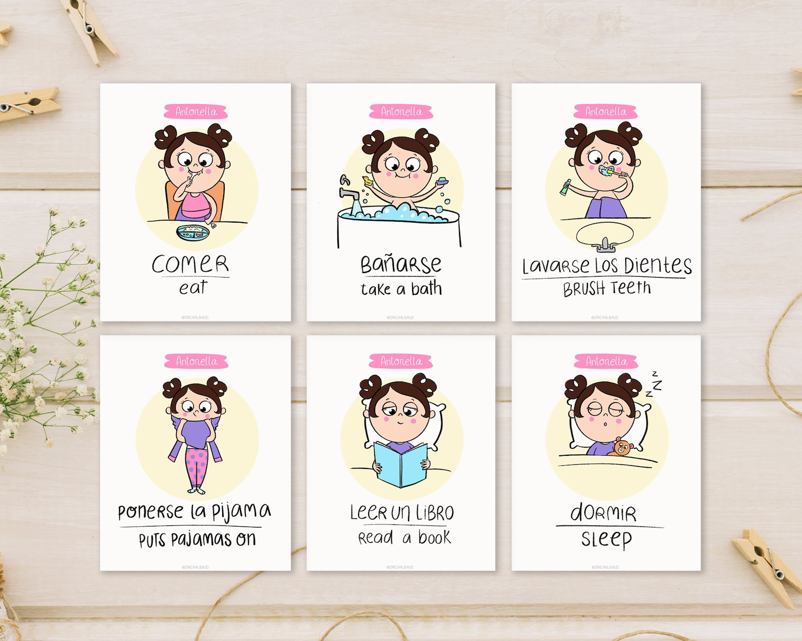 Custom Bedtime Routine Printable Cards. Night Schedule Toddler, Spanish ...