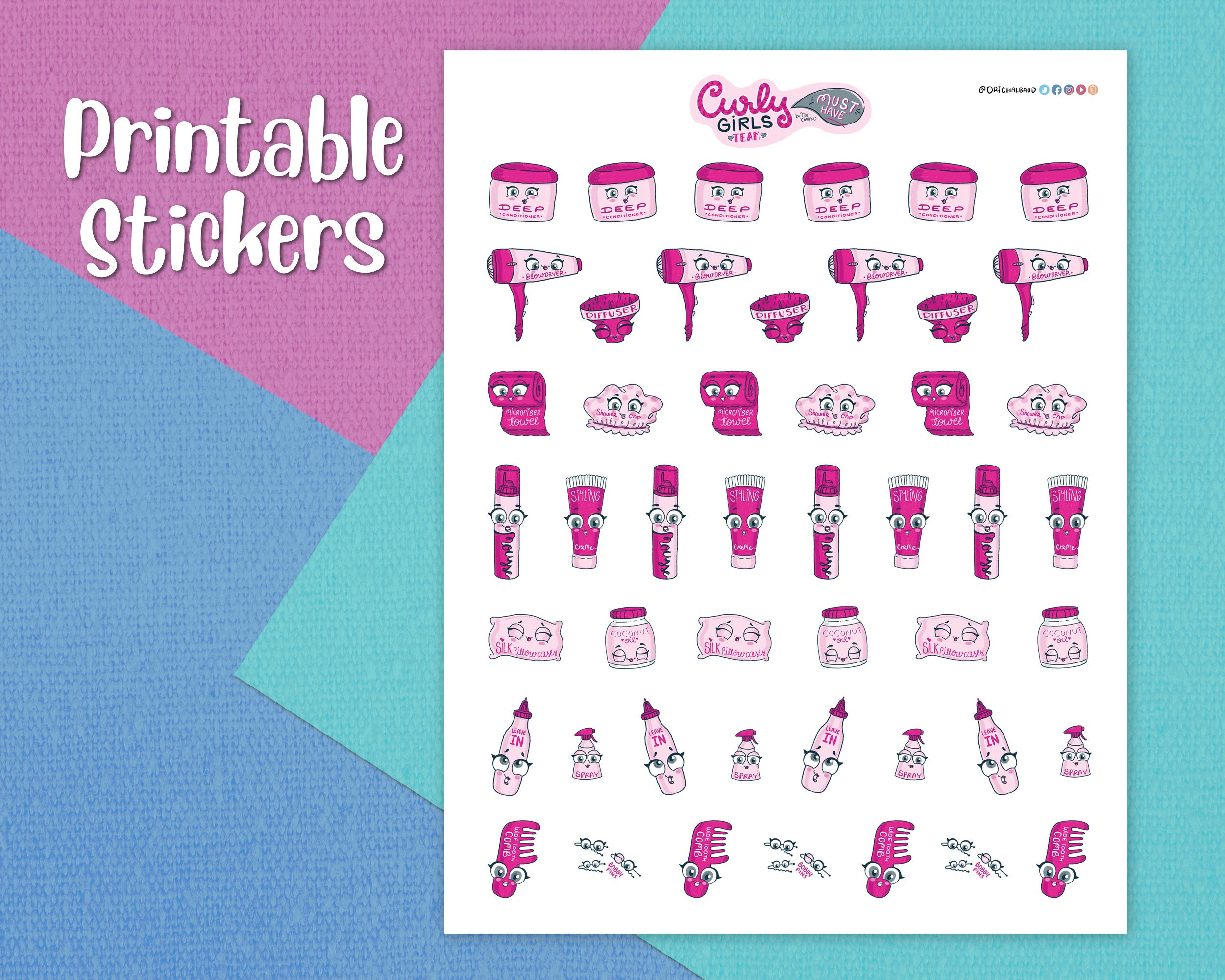 Curly Hair Printable Planner Stickers. Curls Products Digital Ready to ...