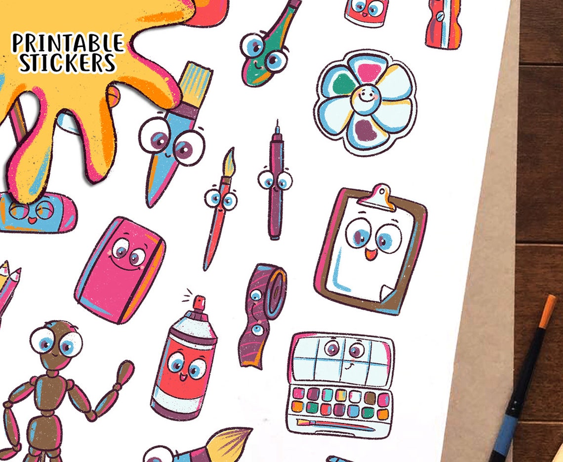 Artist Materials Clip Art Printable Stickers - Etsy Canada