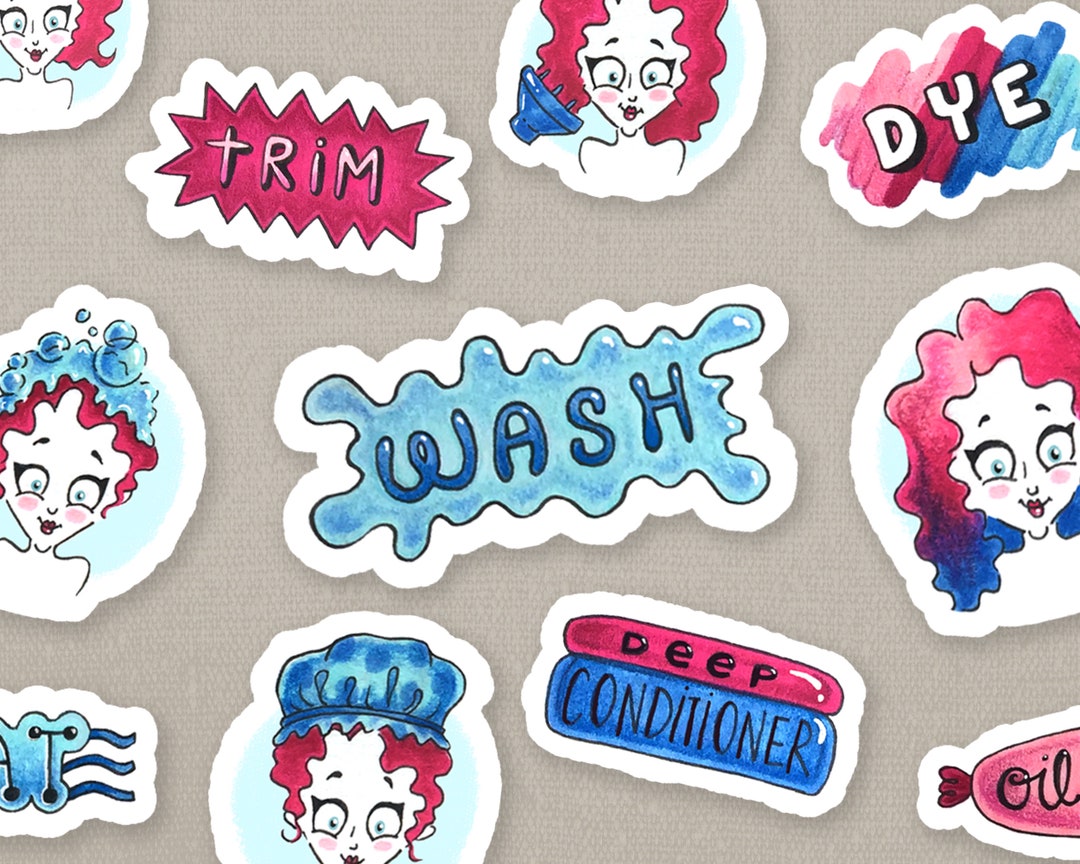 Pelo Enrulado Set de Calcomanías. Adhesivos Pelo Imprimibles. Cuidado ...
