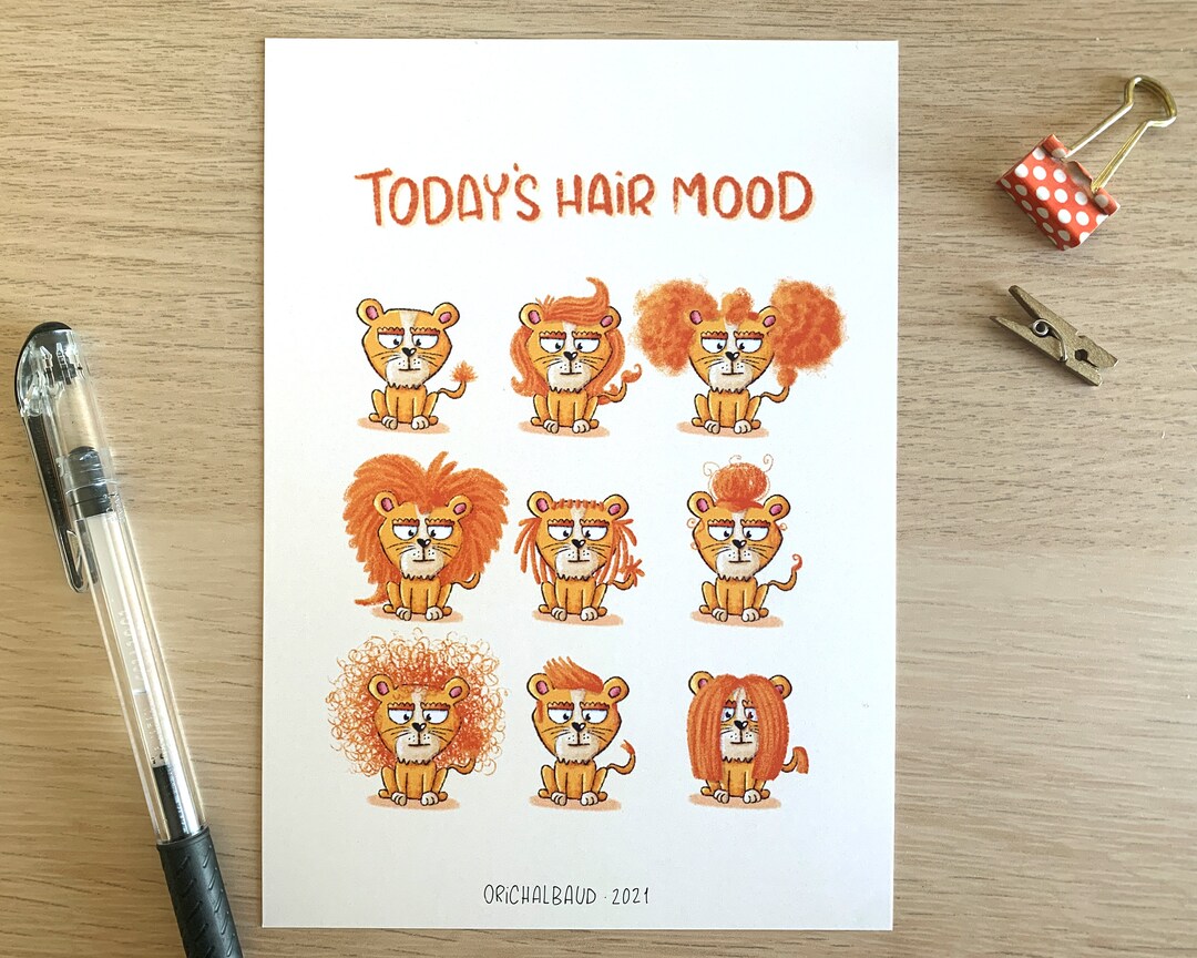 Curly Hair Lion Art Print. Today's Hair Mood Wall Art. - Etsy