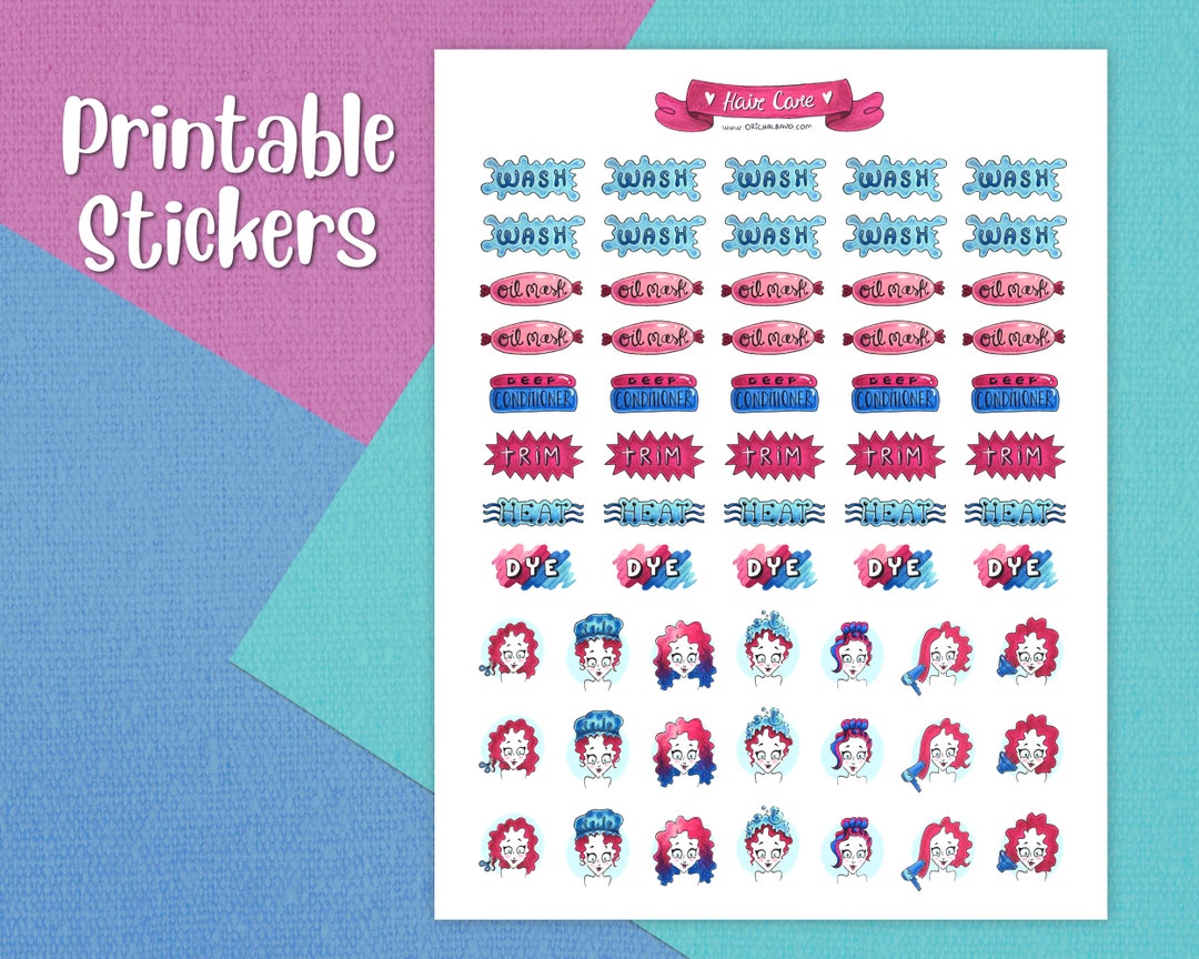 Pelo Enrulado Set de Calcomanías. Adhesivos Pelo Imprimibles. - Etsy México