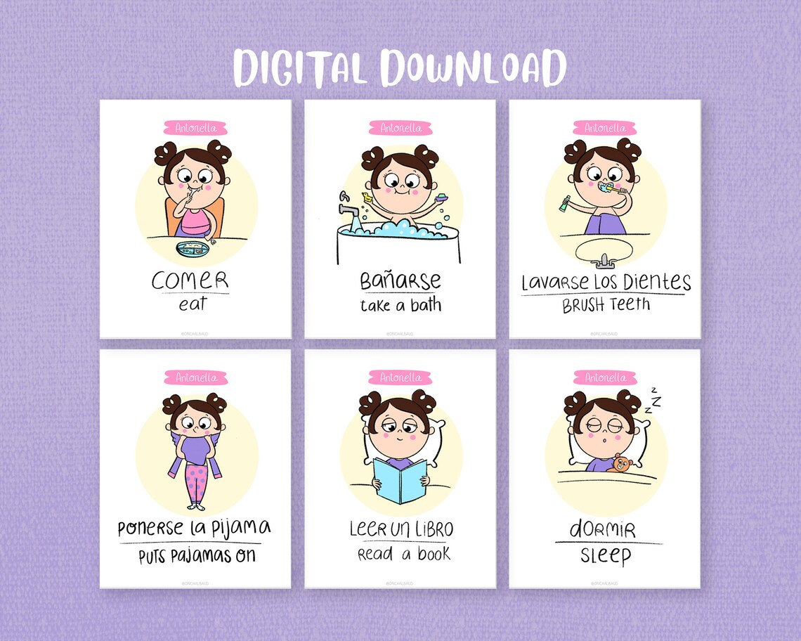 Custom Bedtime Routine Printable Cards. Night Schedule Toddler, Spanish ...