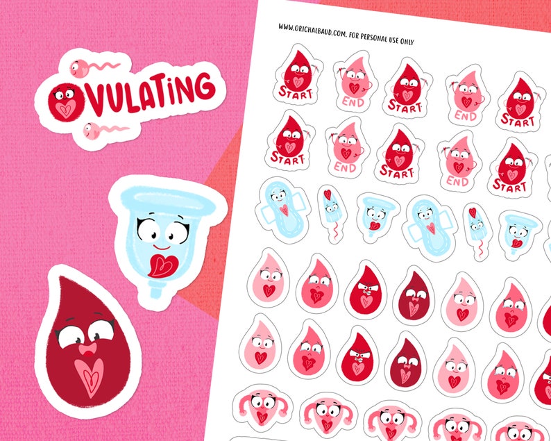 Period Tracker Printable Stickers. Monthly Cycle Planner. Journal ...