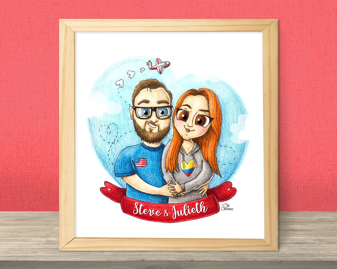 Long Distance Relationship portrait. LDR Couple Cartoon | Etsy