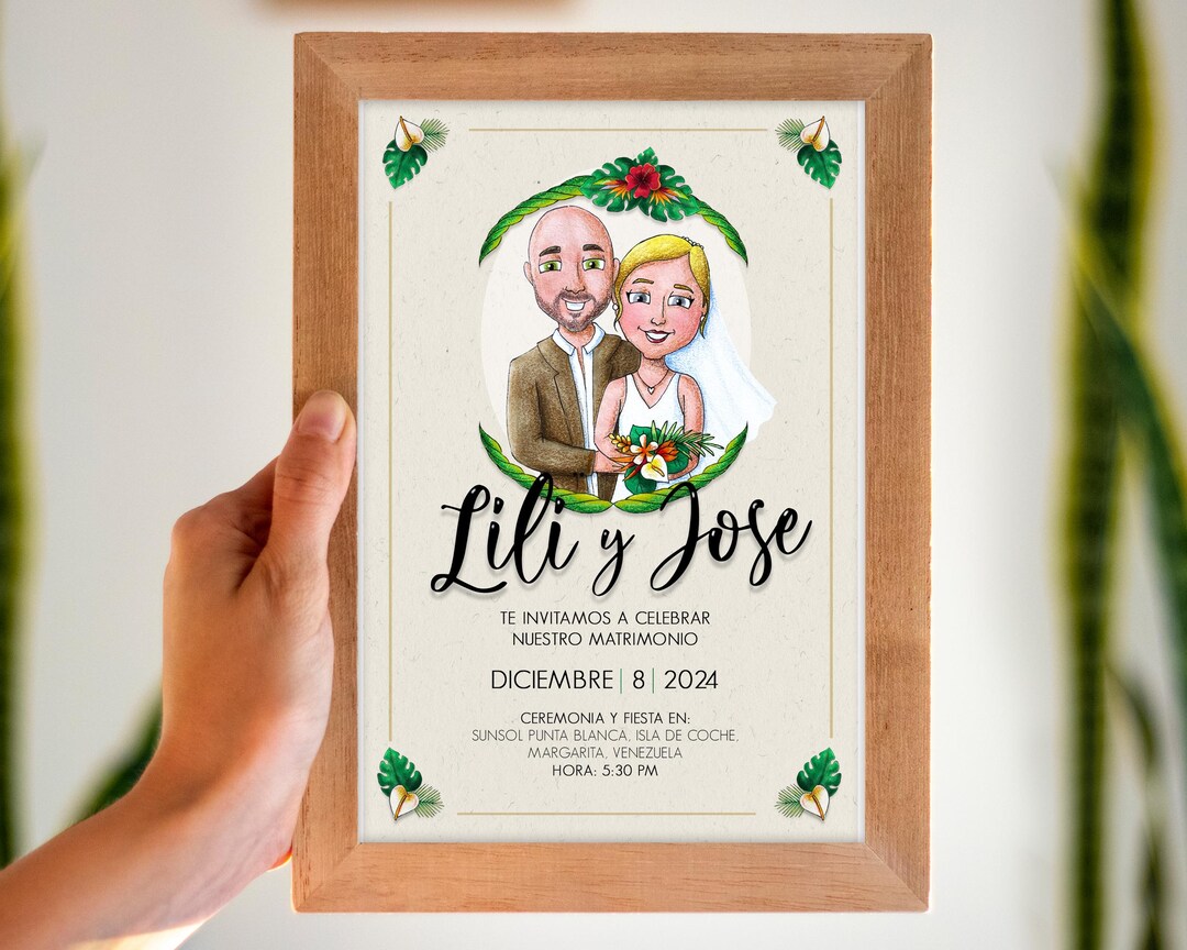 Wedding Invitation Illustration. Custom Wedding Card Drawing. Bride and ...