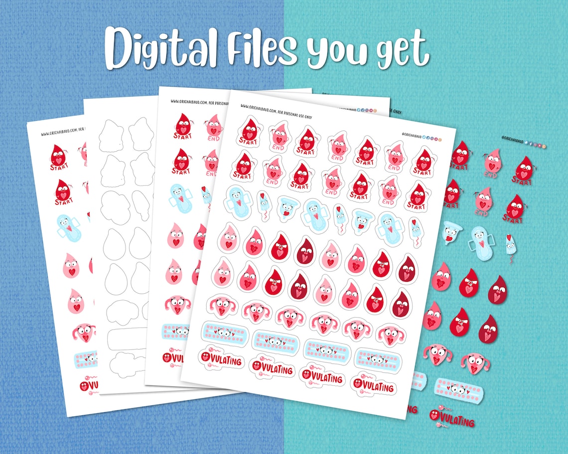 Period Tracker Printable Stickers. Monthly Cycle Planner. Journal ...
