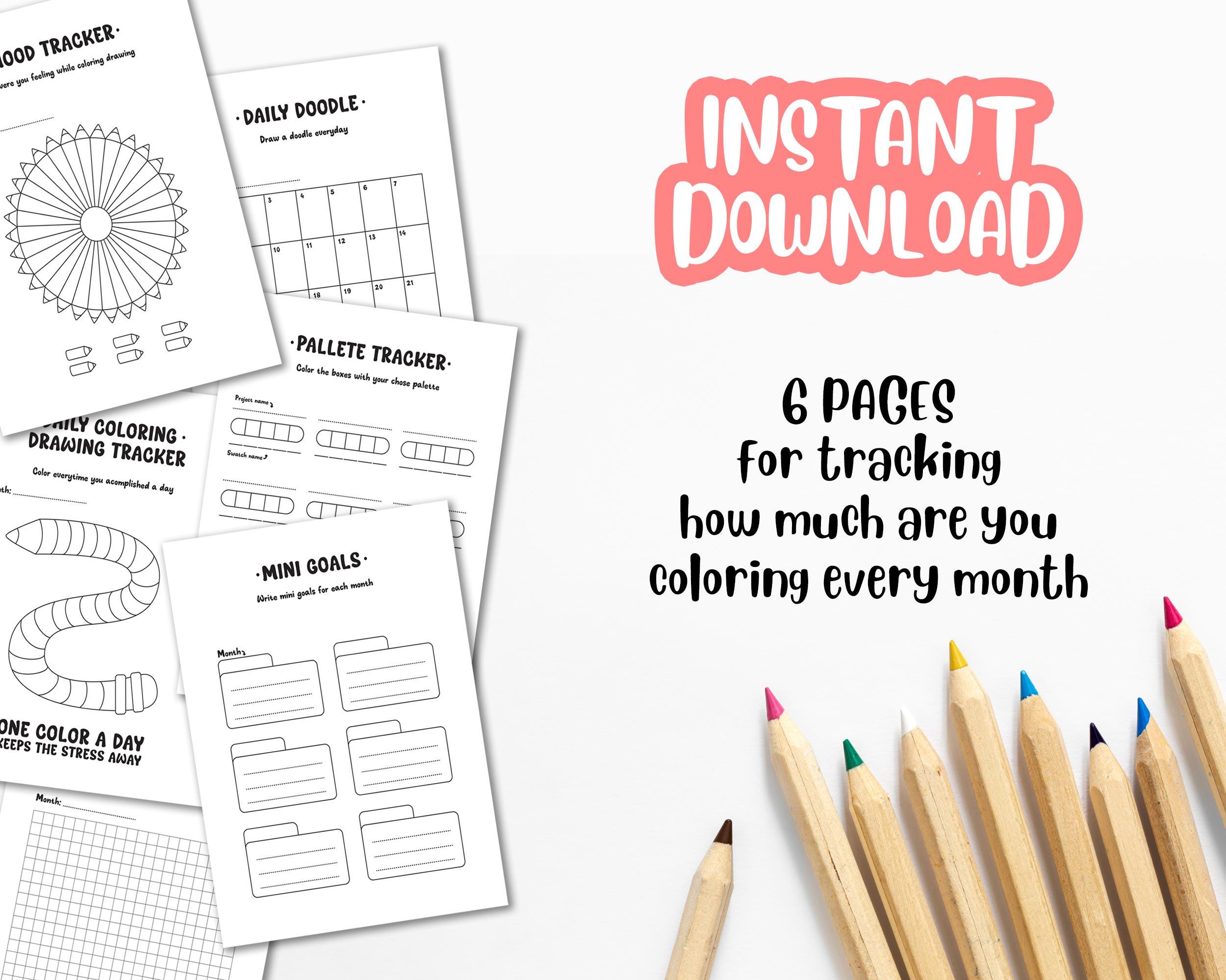 Coloring Tracker, Drawing Tracker Journal, Pages to Track Your Coloring ...