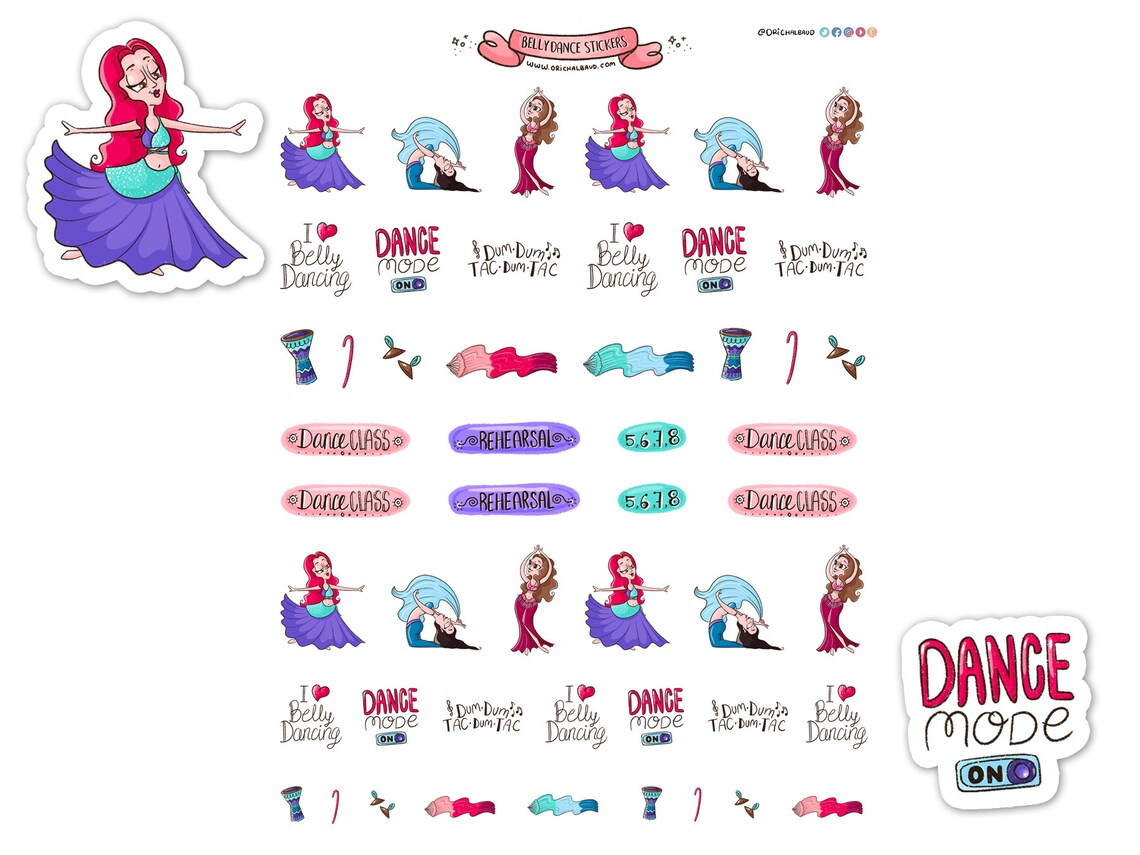 Bellydance printable Stickers Dance Class Planner Sheet | Etsy