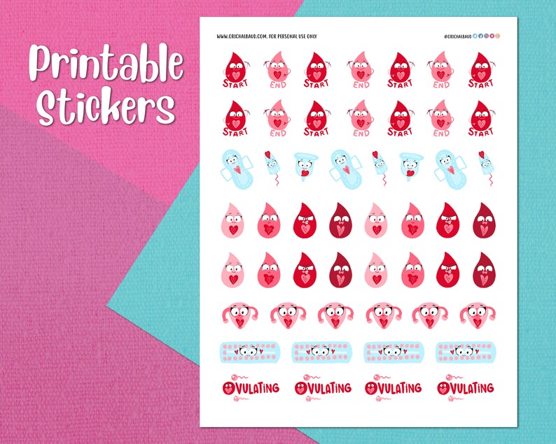 Period Tracker Printable Stickers. Monthly Cycle Planner. | Etsy